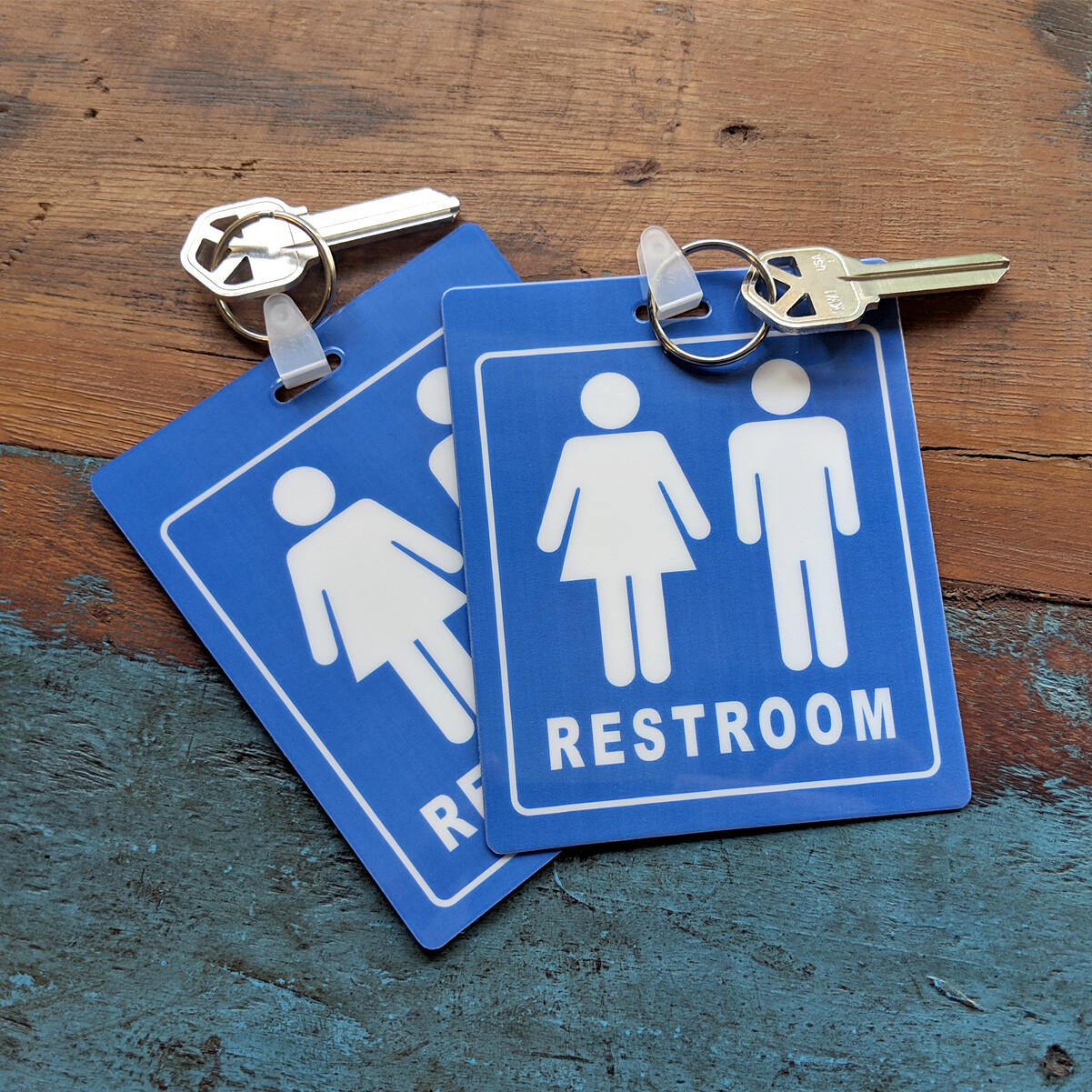 2 Pack - Large Unisex Restroom Pass Keychains - Bathroom Tag with Key ...