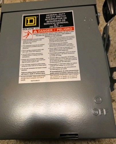 SquareD DU221RB Safety Switch General Duty Non Fusible 30A 240VAC 2 ...