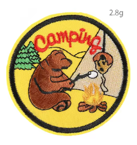 CAMPING - Bear Roasting Marshmallow on Campfire - 3" Embroidered Iron On Patch | eBay