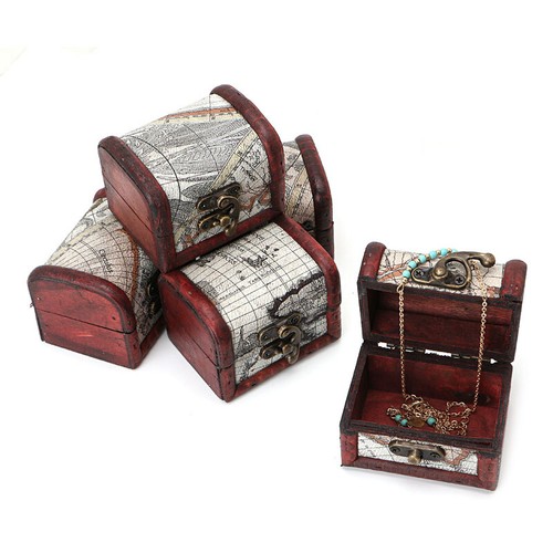 1Pc Vintage Wooden Map Storage Box Metal Locking Jewelry Cufflinks ...