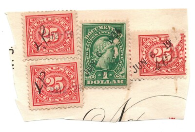 US Scott #R240 $1.00 and three 25c Documentary Stamps Used On Paper | eBay