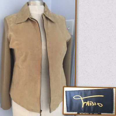 ON SALE! Fabio XL Jacket Suede Knit Camel Fitted Coat Zipper Leather ...