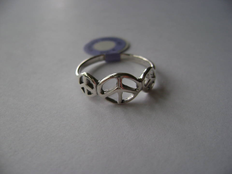 Sterling Silver Stretched Three Peace Sign Band Ring New | eBay