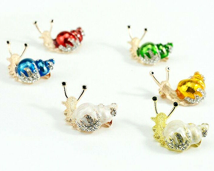 Adorable Rhinestone SNAIL Shell Goldtone Navy Blue SWIRL Enamel Brooch ...