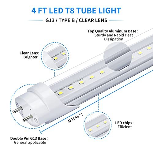 25-Pack T8 LED Bulbs 4 Foot Tube Light, 4ft LED Shop Garage Warehouse ...