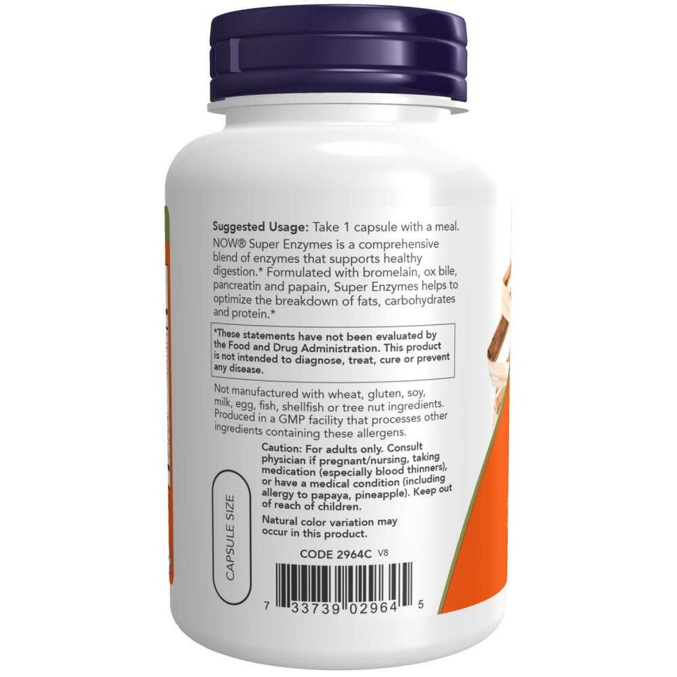Now Super Enzymes 180 Capsules Digestive Support Breaks Down Fats Carbs ...
