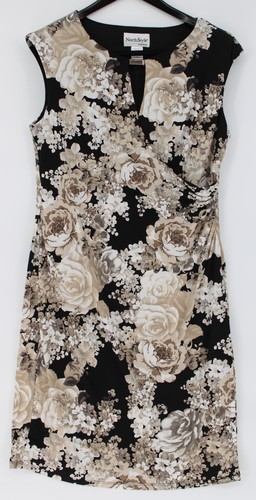 NorthStyle Dress Womens 14 Black Beige Floral Sheath Knee Length Lined ...