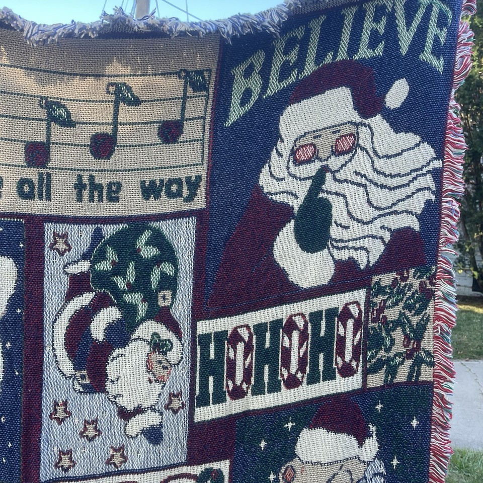 Christmas tapestry Afghan throw 75”x51” Santa Gingerbread Man Howard ...