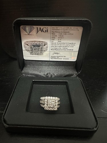 14k white gold 3.00ct princess invisible set diamond engagement ring W ...