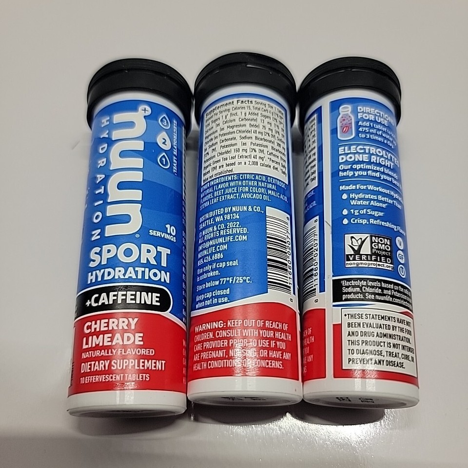 NUUN Sport Hydration + Caffeine - Cherry Limeade - Lot of 8 - Free ...