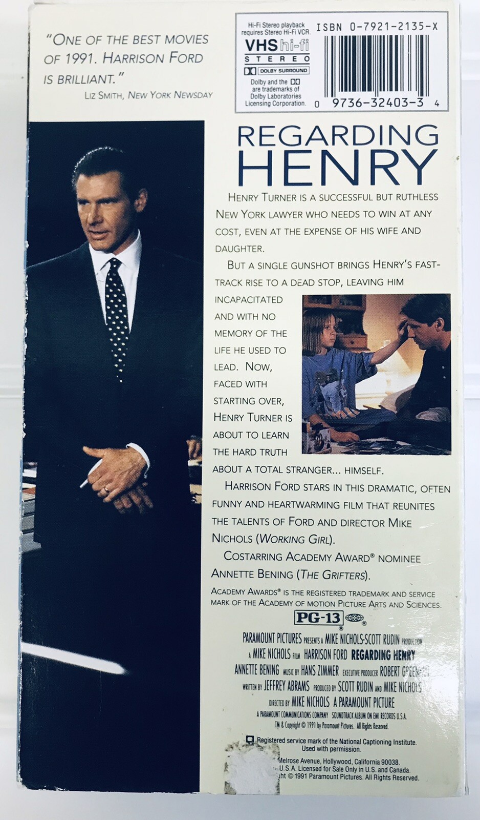 “REGARDING HENRY” (VHS Hi-Fi Paramount Films 1991) Harrison Ford ...