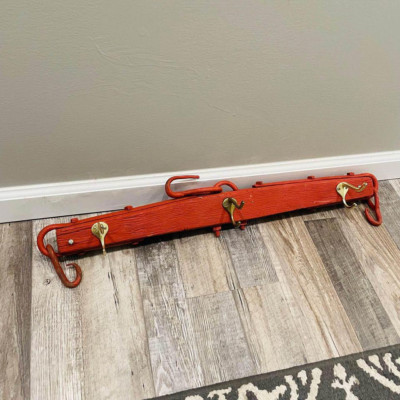 Vintage Wood Red Painted Ox Yoke With Gold Hooks Converted To Coat Rack ...
