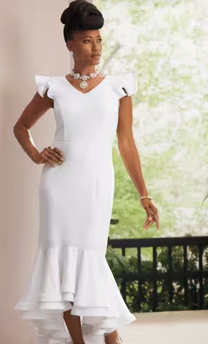 Sz 14 Ashro White Formal Church Wedding Easter Party Curly Shoulder ...
