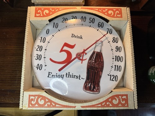Vintage Coke Coca-Cola Round Thermometer Ad Soda 5 Cent TCR | eBay