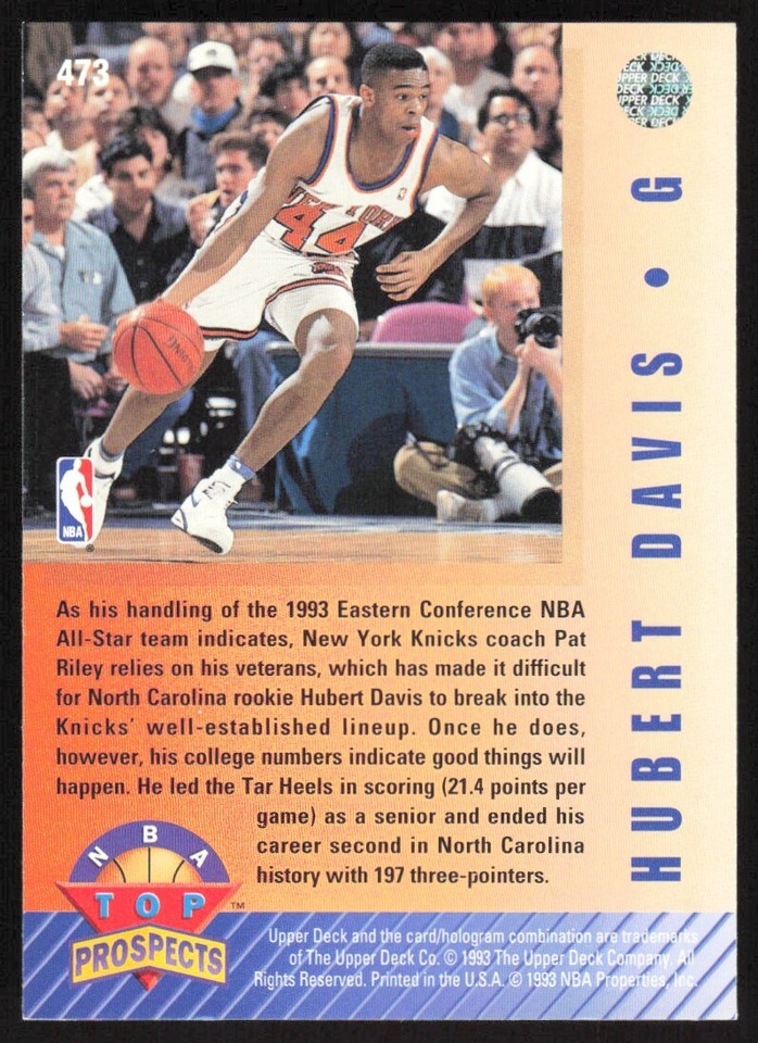 1992-93 Upper Deck NBA Top Prospects Hubert Davis RC #473 New York ...