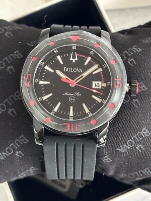 Bulova Marine Star Men's Quartz Date Black Rubber Strap 44mm Watch ...