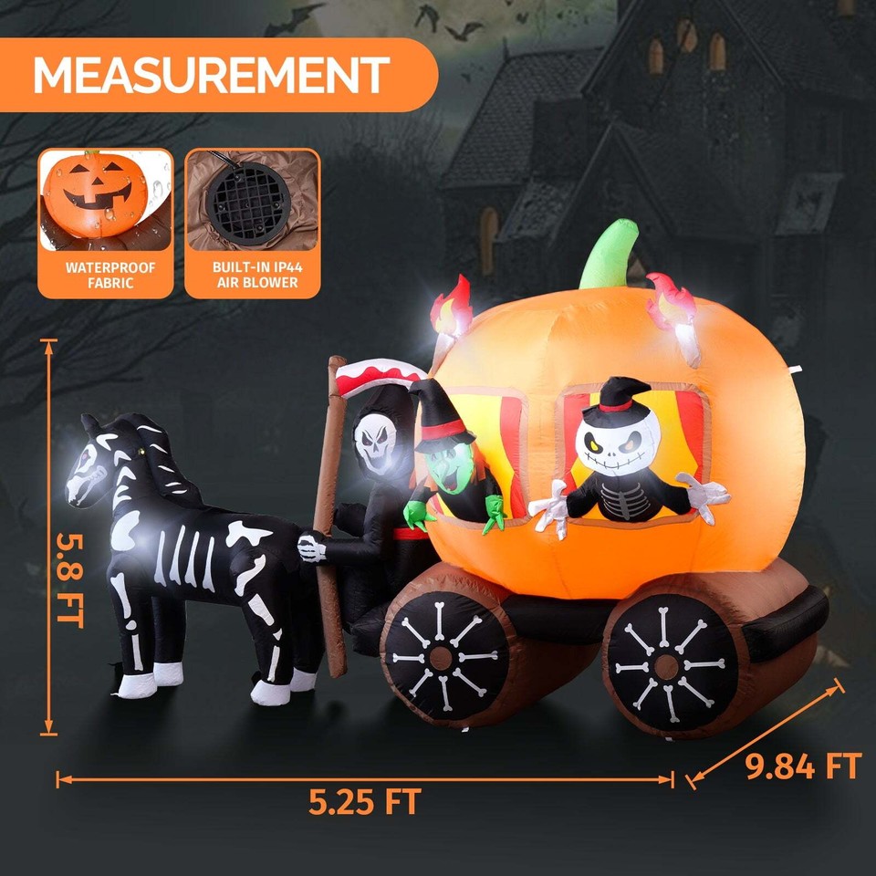 10ft Halloween LED Inflatable Pumpkin Carriage | eBay