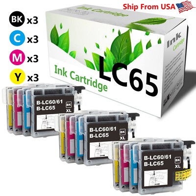 (12-Pack,3B3C3M3Y) LC65 Ink Cartridge LC-65 work with MFC-J655W ...