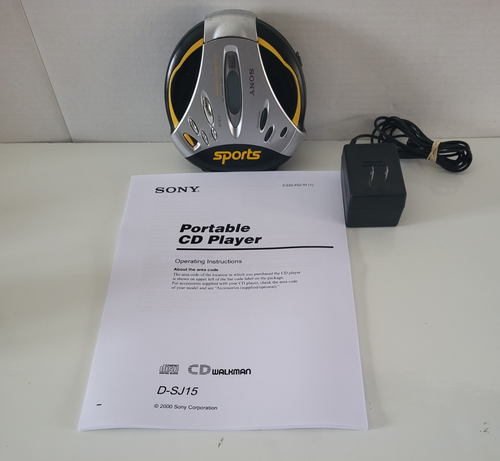 Vtg Sony D-SJ15 Sports CD Player Walkman Discman Strap Manual Adaptor ...