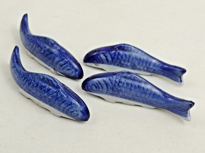4 Blue Koi Fish Set Chopstick Rests Small 3" Ceramic Figurines Vintage ...