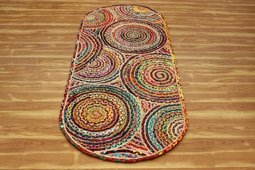 Oval Cotton Jute Geometric Runner Area Rugs Hand Braided Living Room ...