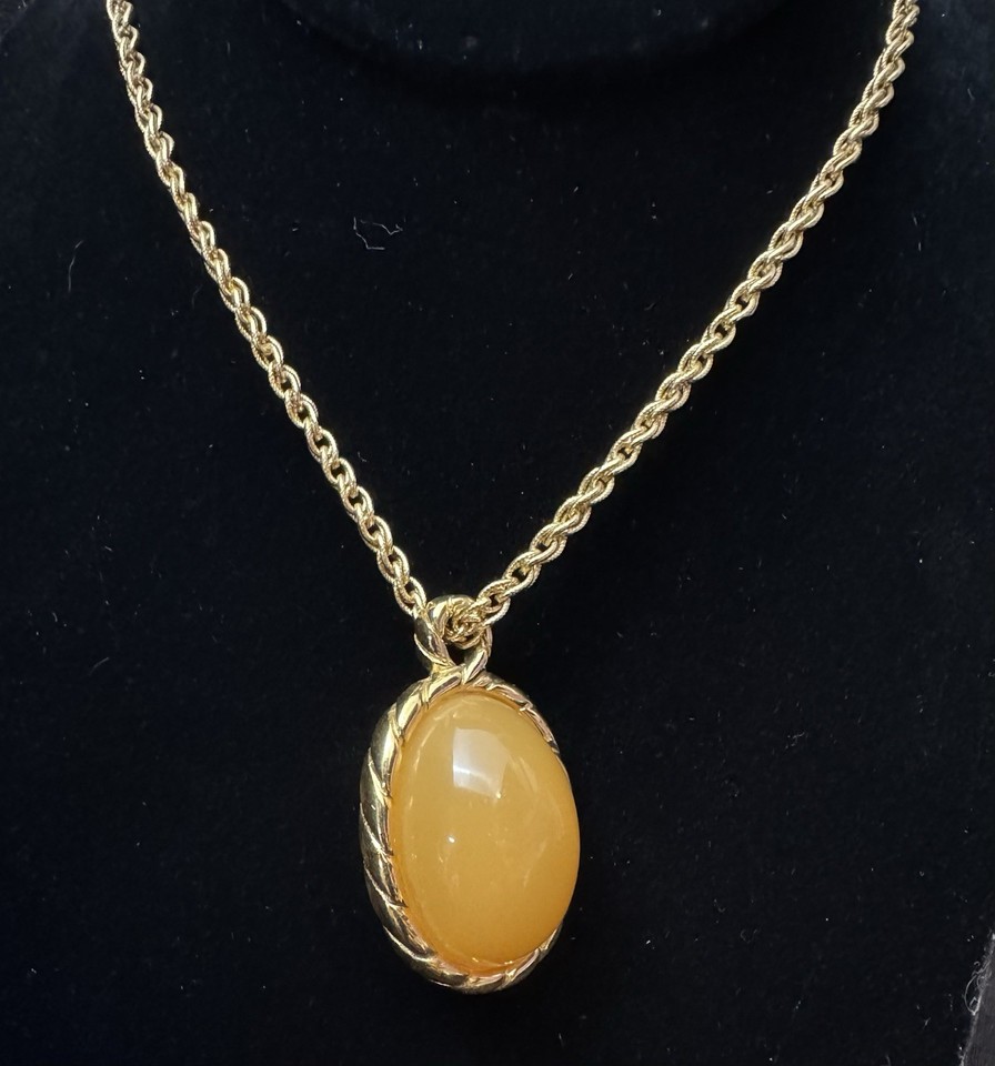 Vintage Necklace Gold Tone And Two Sided Dark Light Amber Topaz Cat Eye ...