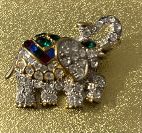 Vintage Large Elephant Rhinestone Multi Colored Brooch Costume Jewelry ...
