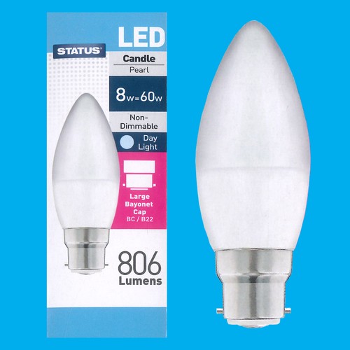 4x 8W (=60W) LED Candle BC B22 6500K Bayonet Cap Daylight White Light ...