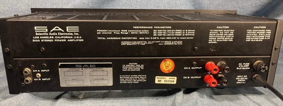 SAE 3100 Solid State Stereo Power Amplifier - AS-IS Parts or Repair | eBay