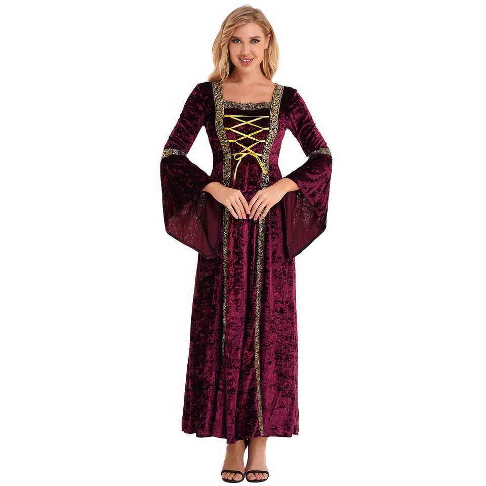 Women Retro Renaissance Medieval Long Robe Dress Halloween Witch ...