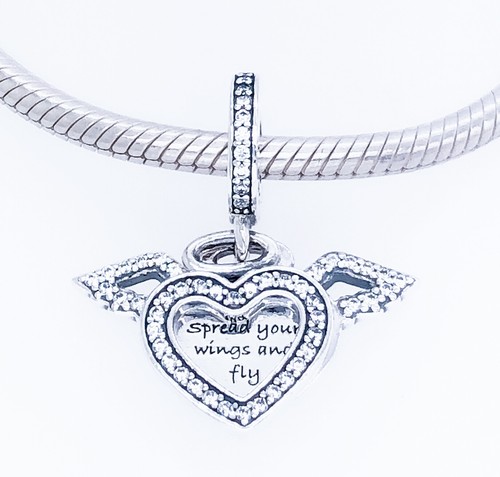 PANDORA Heart and Angel Wings Spread Your Wings and Fly Charm Pendant ...