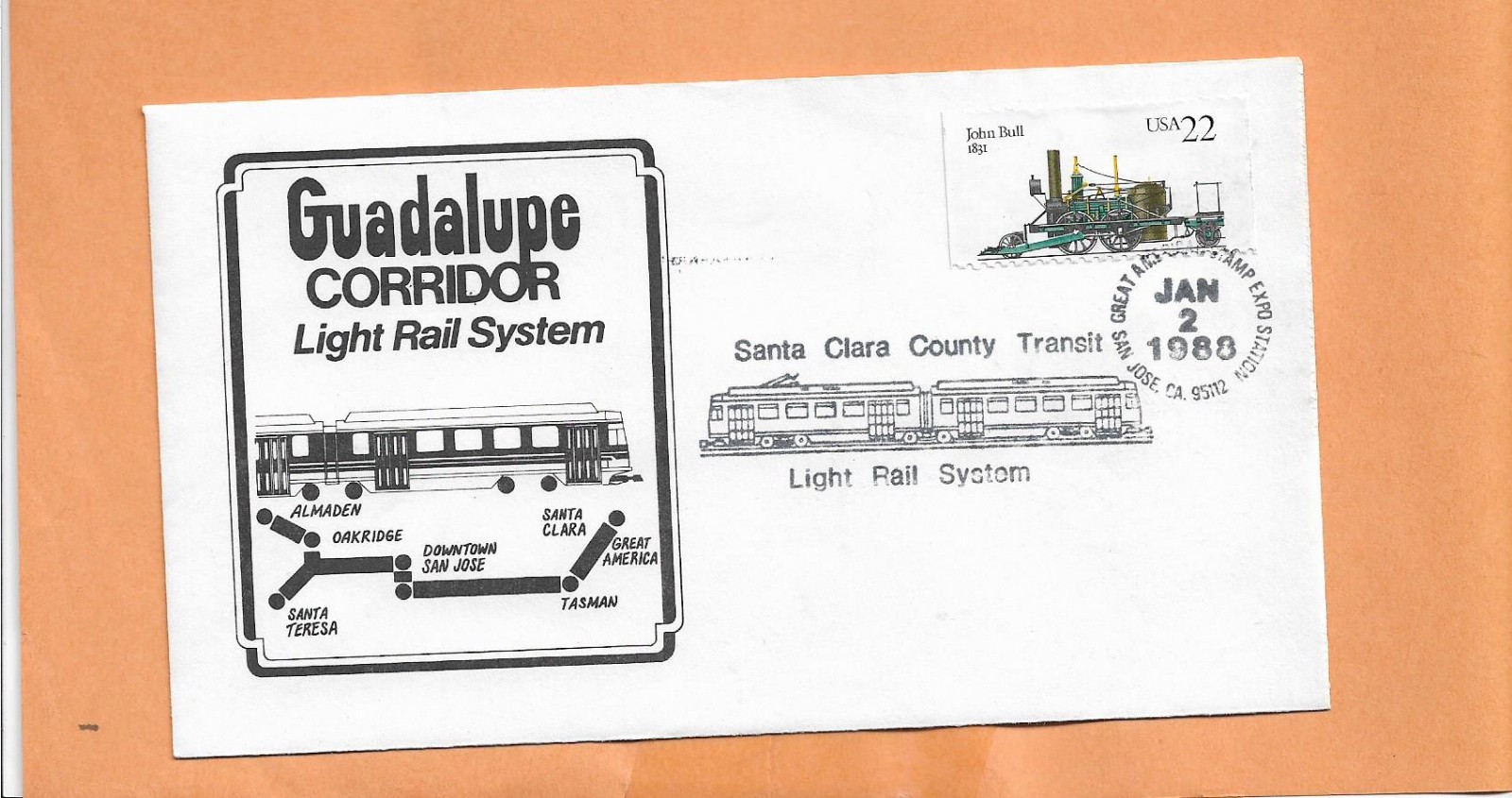 GUADALUPE CORRIDOR LIGHT RAIL SYSTEM JAN 2,1988 RAILROAD COVER | eBay UK
