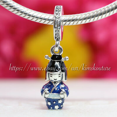 Authentisch Pandora Silber Charm japanische Puppe in Blau Kimono ...
