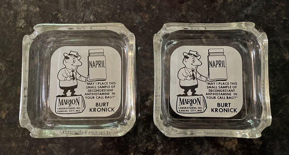 Rare Vintage Marion Laboratories Salesman Sample Glass Ashtray * 2 ...