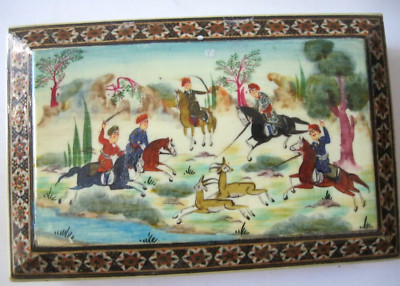 Vintage MOGUL HUNTING SCENE Hand-painted on Decorated Wood Box | eBay