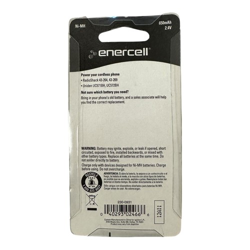 Enercell 23-931 Cordless Phone Battery 650mAh 2.4V Radio Shack 43-264 ...