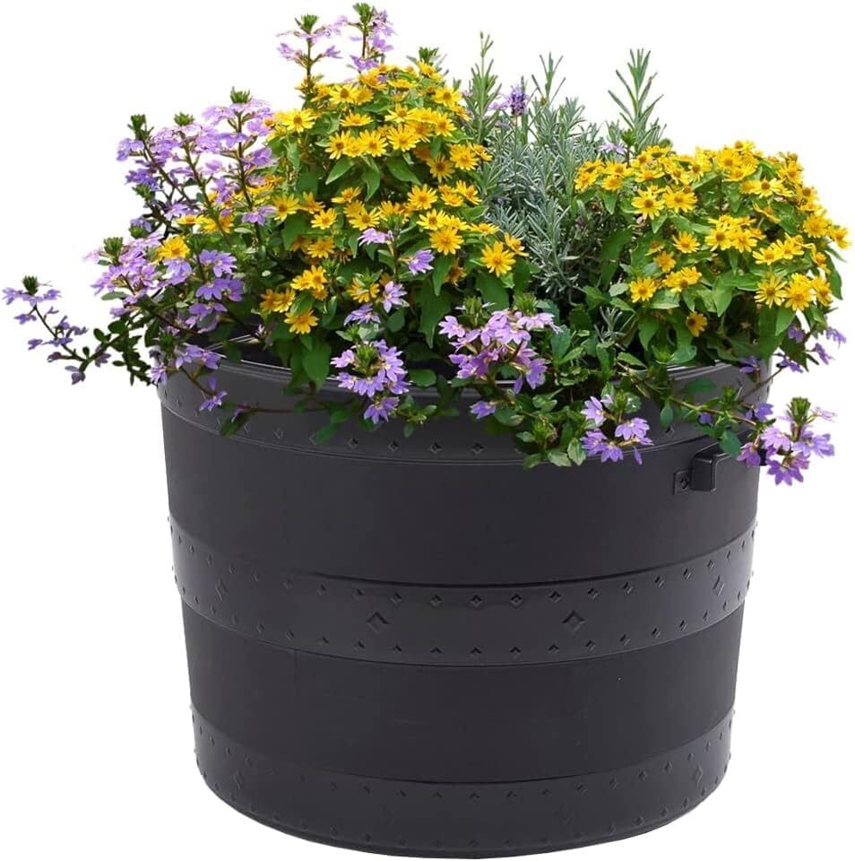 BLACK PLASTIC PLANTER PLANT POT TUB GARDEN PATIO OUT OR INDOOR ...