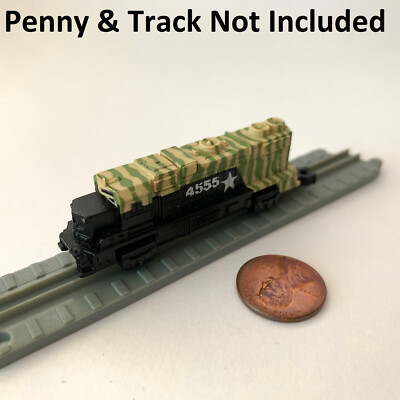 1 MILITARY CAMO Diesel ENGINE Locomotive 2 1/4" LONG TRAIN CAR Micro ...