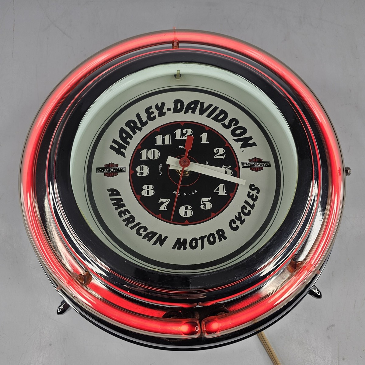 Vintage Harley Davidson Neon Clocks Etched Bar & Shield Shaped Neon