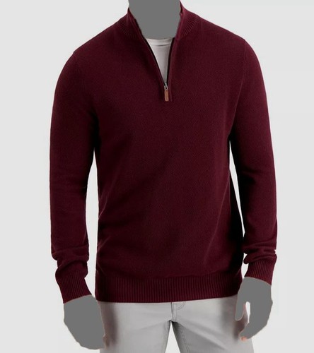 $65 Club Room Men's Red Quarter-Zip Textured Cotton Sweater Size M | eBay
