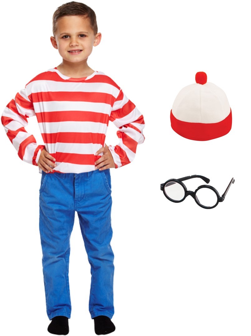 Wally Wenda Red White Striped Top Hat Glasses Fancy Dress Costume Large ...