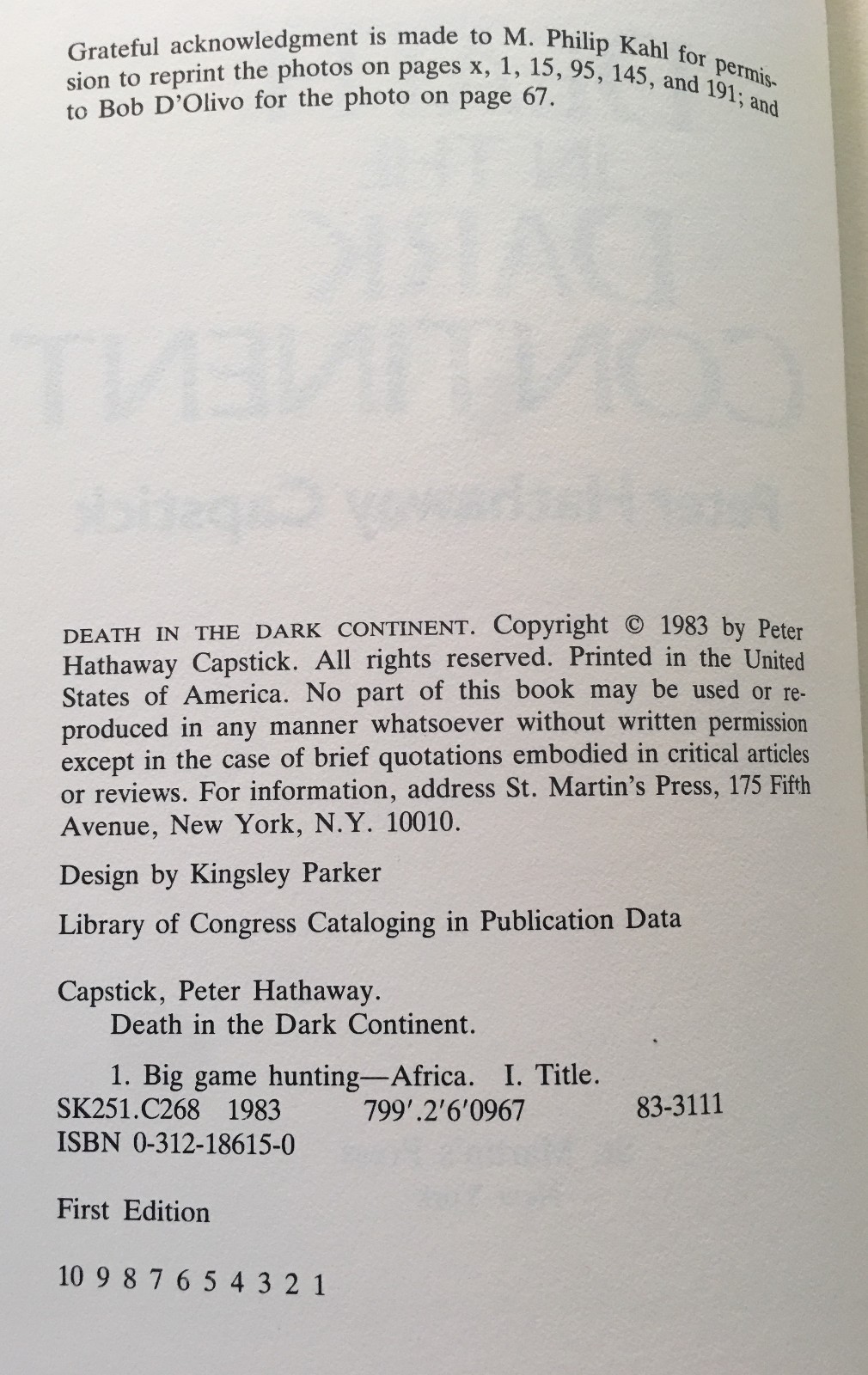 Signed - PETER CAPSTICK DEATH DARK CONTINENT Africa African Hunting ...