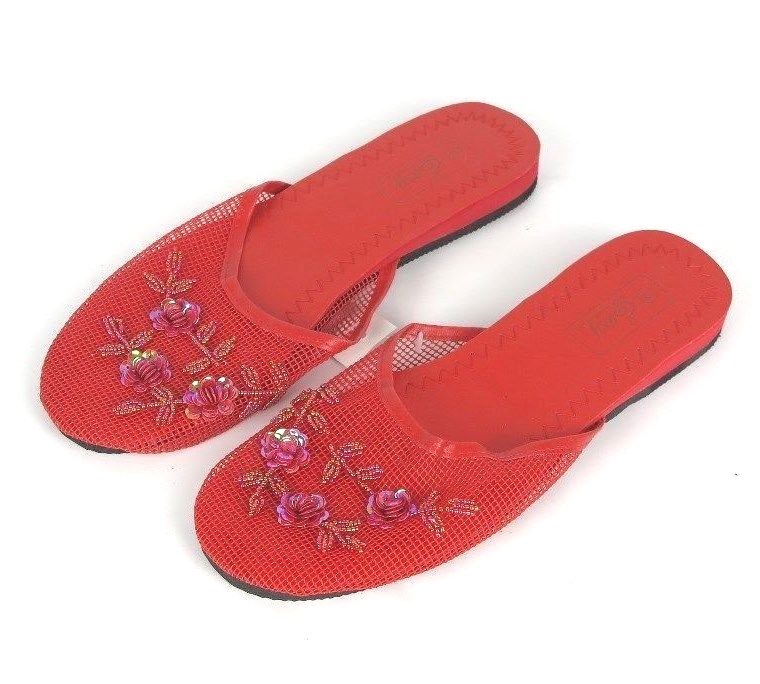 Women's Floral Beaded Sequin Rose Mesh Flats Slippers Shoes Sizes 6-11 ...