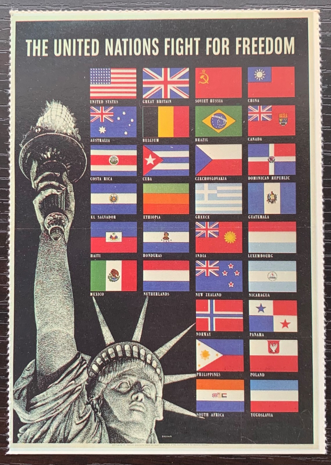 WORLD WAR 2 POSTER COLOR POSTCARD UNITED NATIONS FIGHT FOR FREEDOM ...