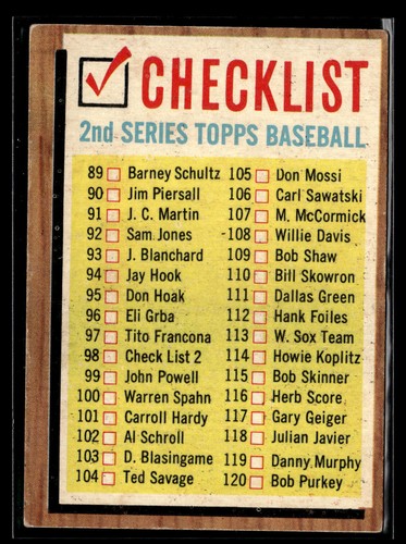 1962 Topps 2nd Series Checklist: 89-176 #98 | eBay