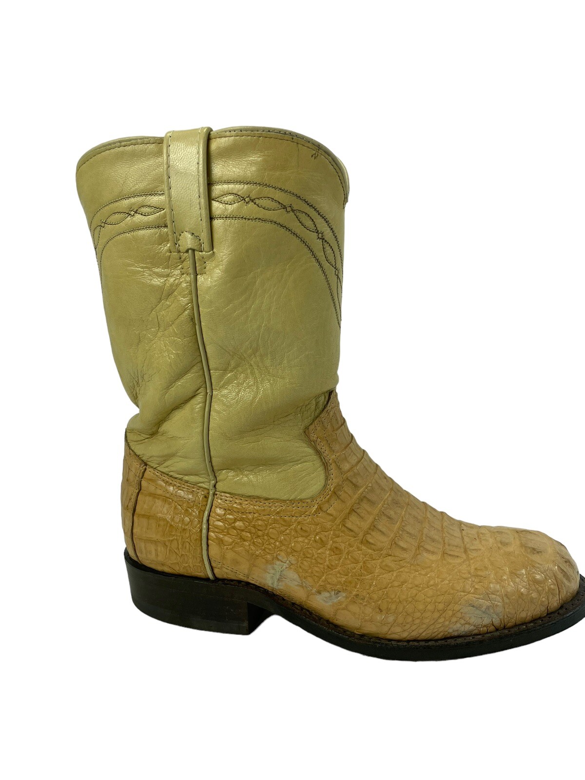 Dan Post Cream Ivory Alligator Western cowboy Roper Boots Men Size 7.5 ...