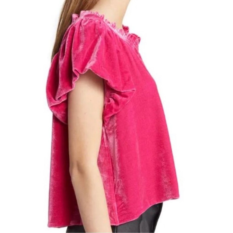 Free People Terese Velour cropped short‎ Puff Sleeve Keyhole neck too ...