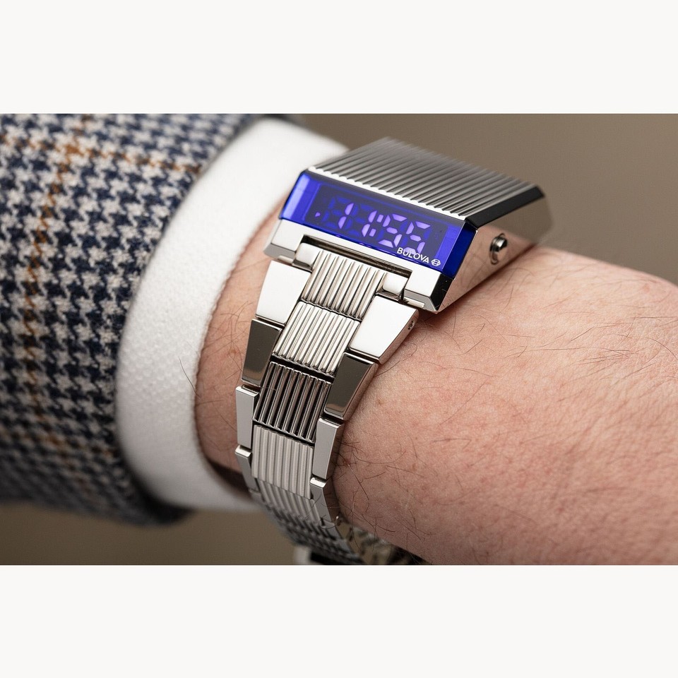 Bulova 98C139 Men's Computron Stainless Steel Retro LED Digital Watch ...