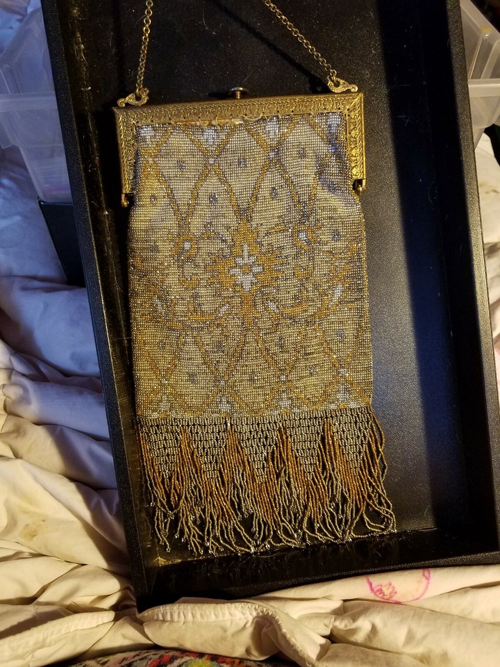 Vintage Antique 1920s Beaded Purse Design ornate brass handle frame | eBay