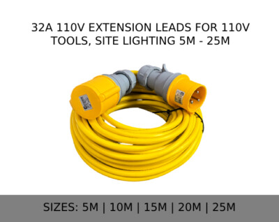110V 32A YELLOW EXTENSION LEAD FOR 110V TOOLS, 110V SITE LIGHTING 4MM ...